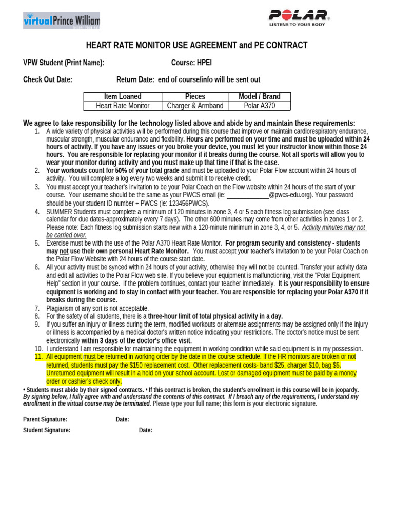 VPW PE Contract and HR Monitor Agreement SUMMER | PDF