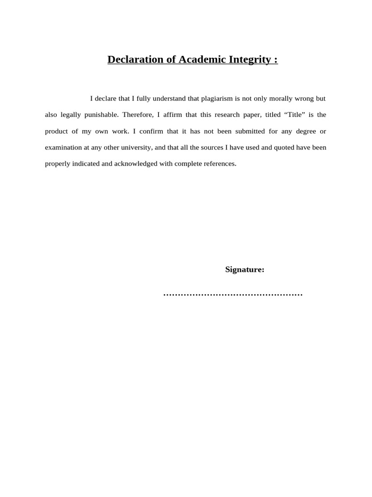 Academic Integrity Declaration Form | PDF