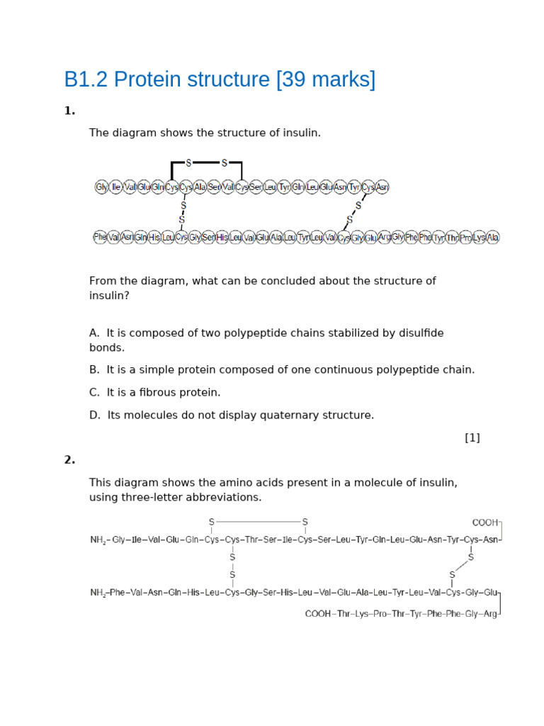 B1.2 Question Protein Structure | PDF | Proteins | Protein Structure