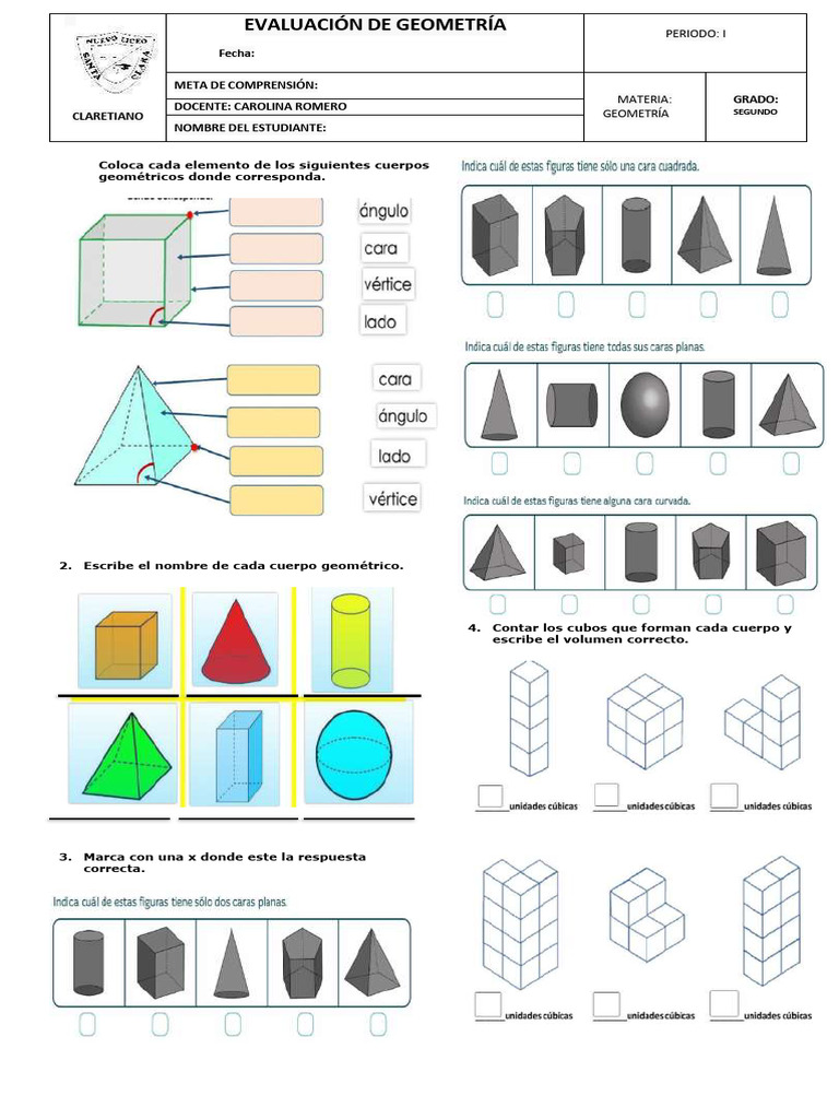 Evaluación de Geometría para Segundo Grado | PDF