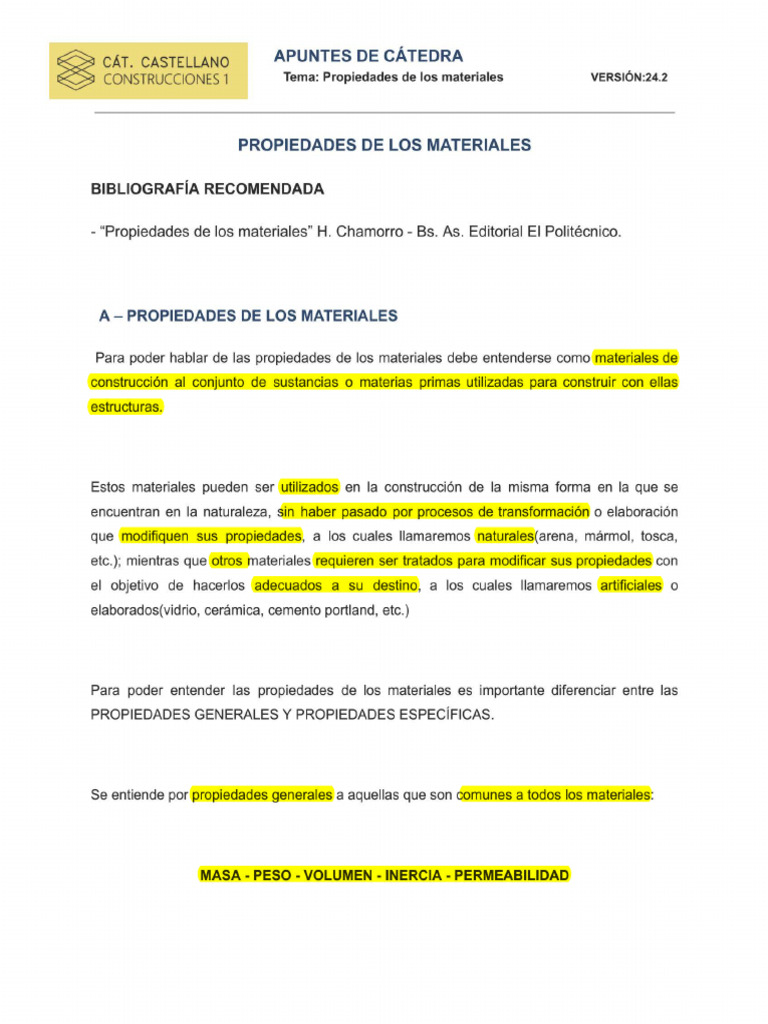 C1 Castellano - APUNTE - Propiedades de Los Materiales - V24.2 | PDF | Calor | Deformación ...