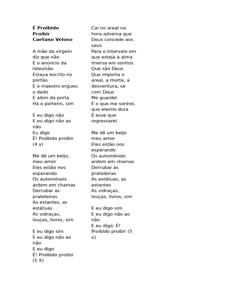 É Proibido Proibir - Caetano Veloso | PDF