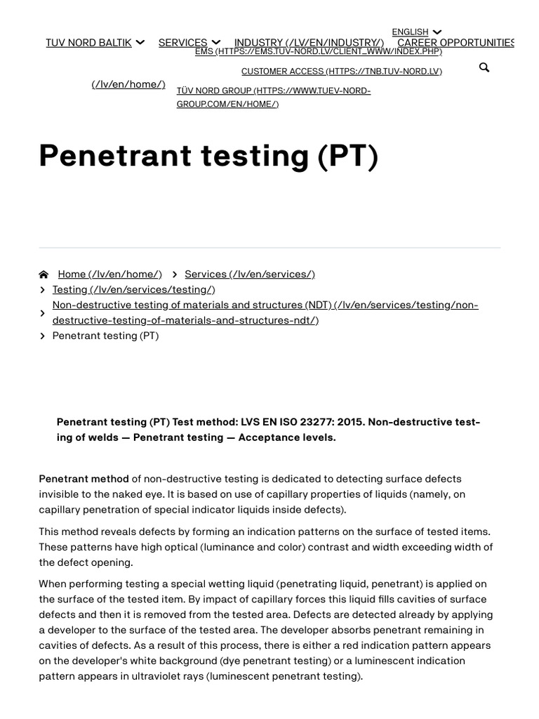Penetrant Testing Overview and Methods | PDF
