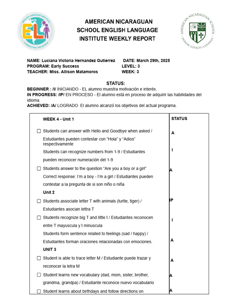 Luciana Victoria Hernandez Gutierrez - Weekly Report | PDF