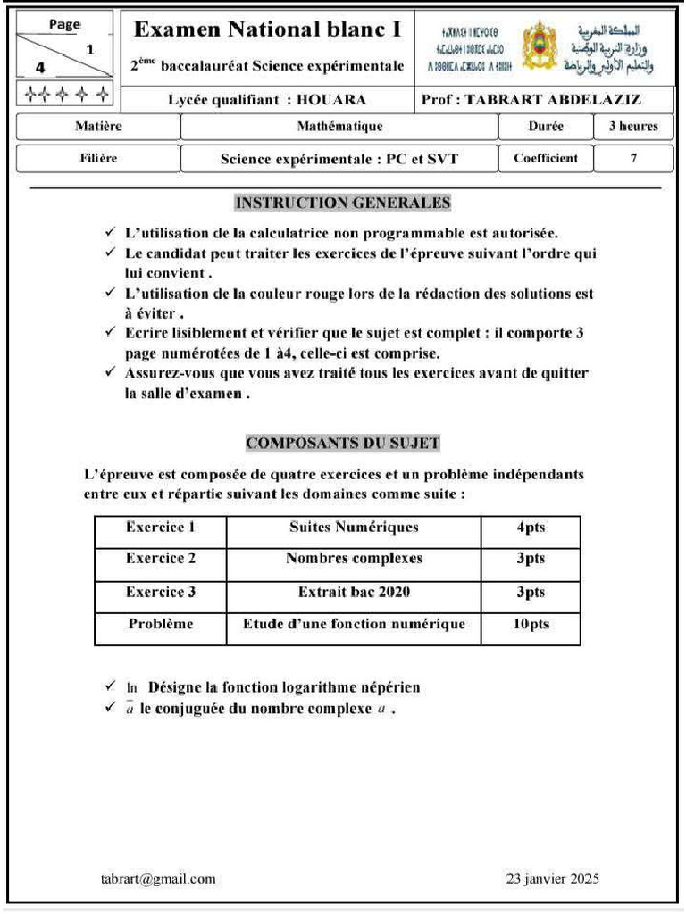 Examen Blanc 2 Bac SC PC | PDF