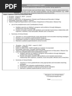 Experience Work Sheet Sample | PDF | Classroom | Teachers