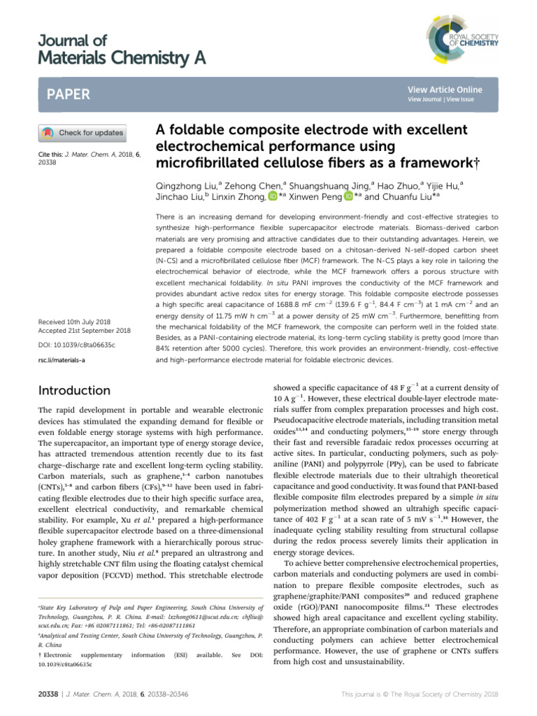 Project 1 Paper 5 Liu JMCA 2018 | PDF | Carbon Nanotube | Electricity