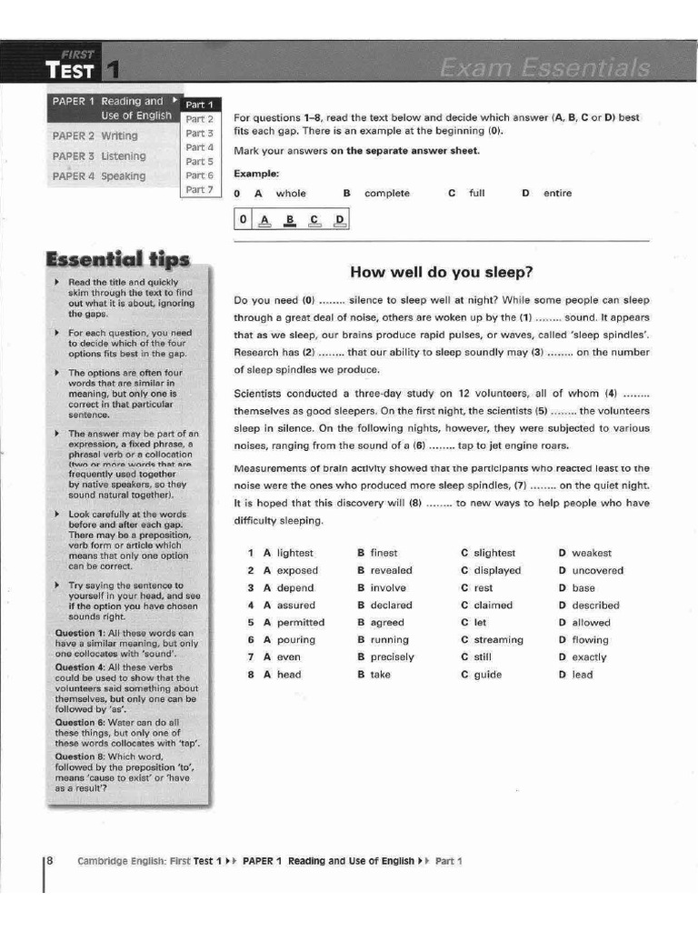 FCE Essentials 2 Test 1 | PDF