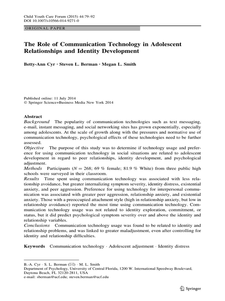 The Role of Communication Technology in Adolescent Relationships and ...