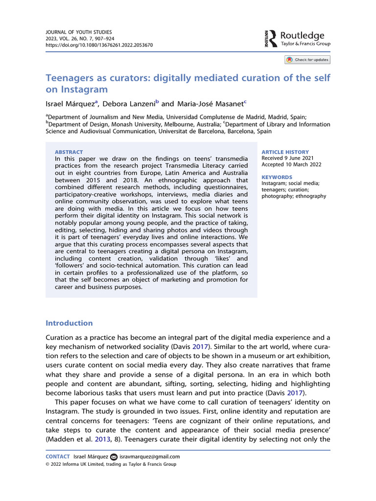 Teenagers as curators- Digitally mediated curation of the self on ...