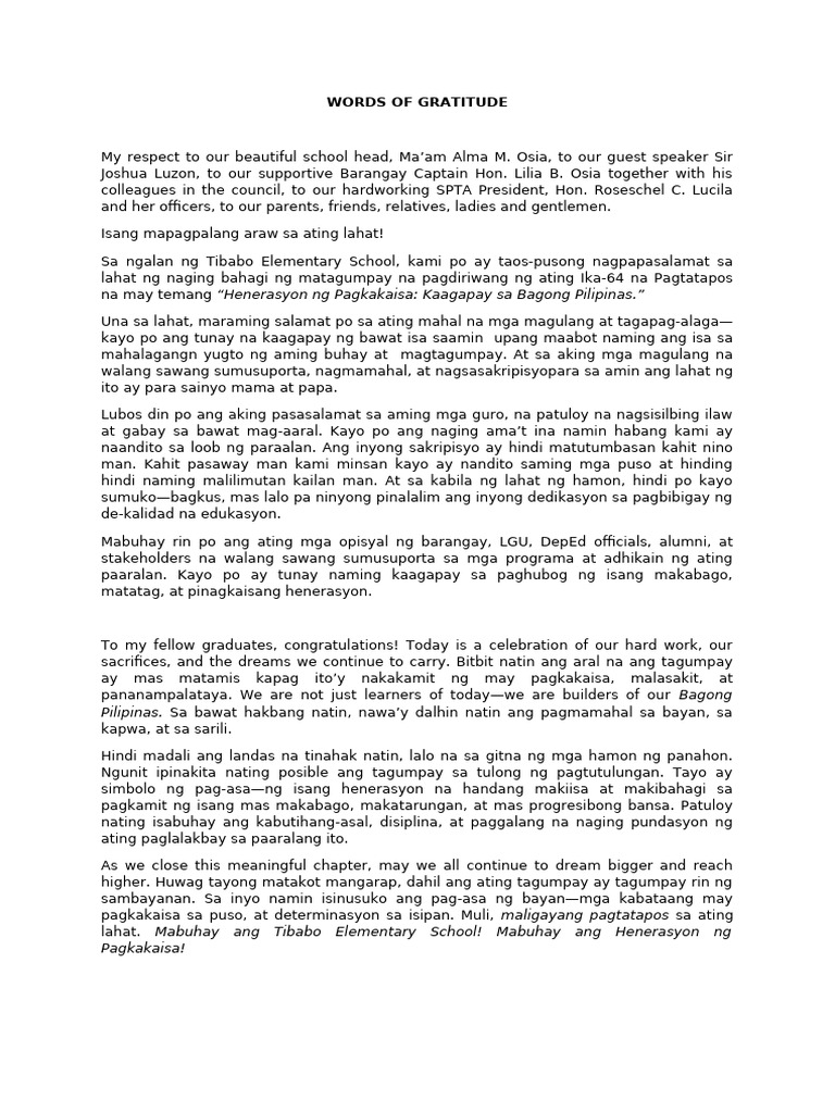 Words of Gratitude | PDF