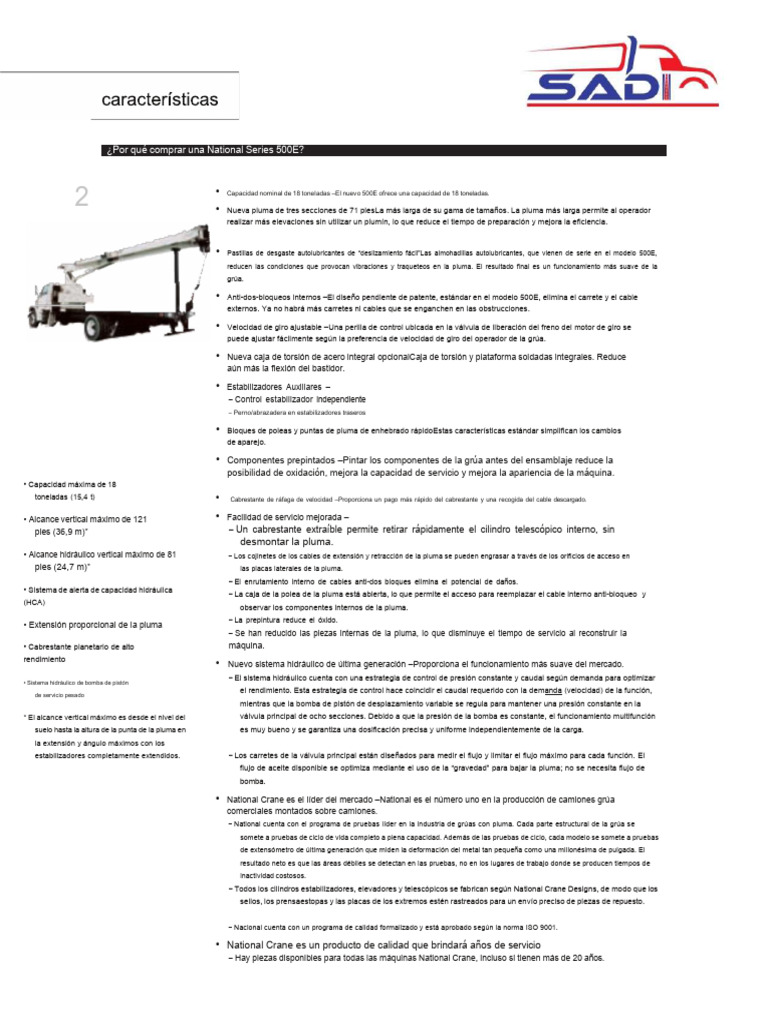Ficha Tecnica National Crane | PDF | Camión | Bomba