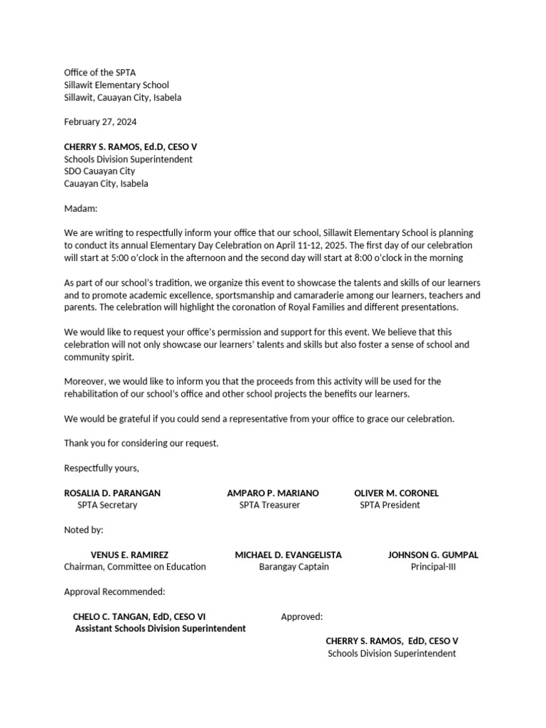 Request To Conduct Elem. Day | PDF