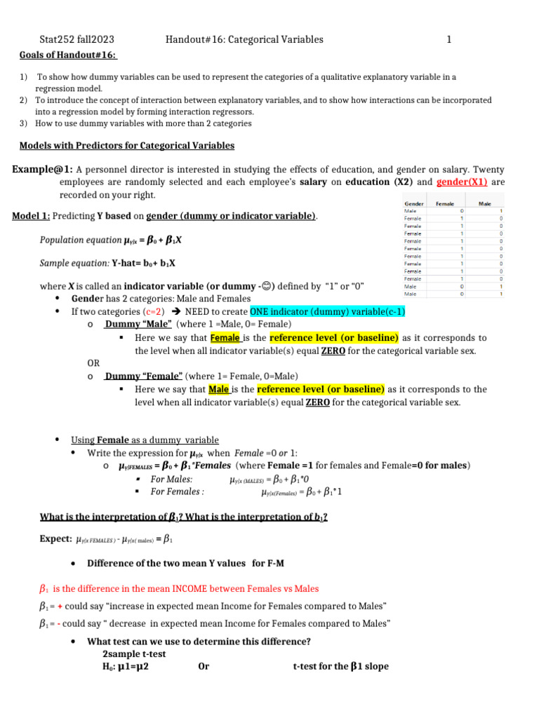 Categorical Variables in Regression Models | PDF | Dependent And Independent Variables | Linear ...