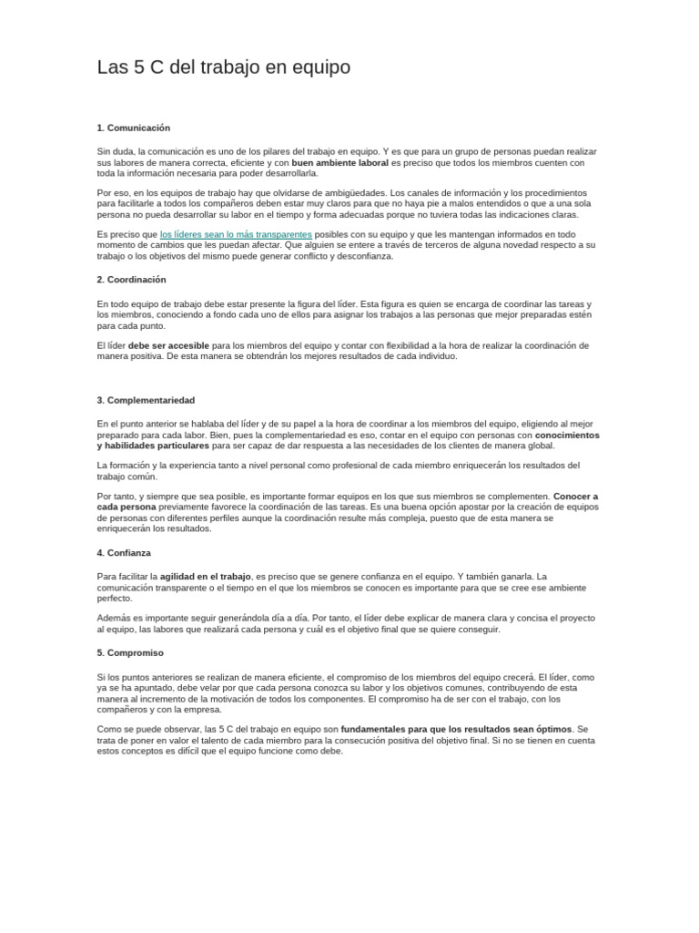 5 C Esenciales para el Trabajo en Equipo | PDF