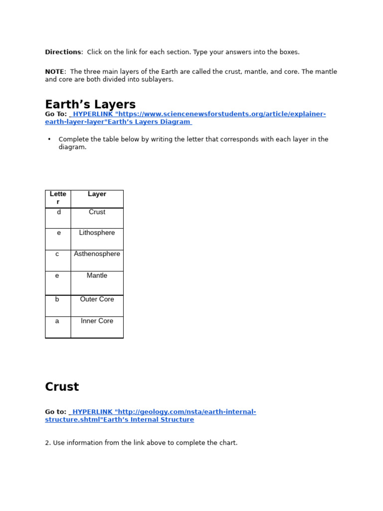 EarthsInteriorWebquest | PDF | Plate Tectonics | Crust (Geology)
