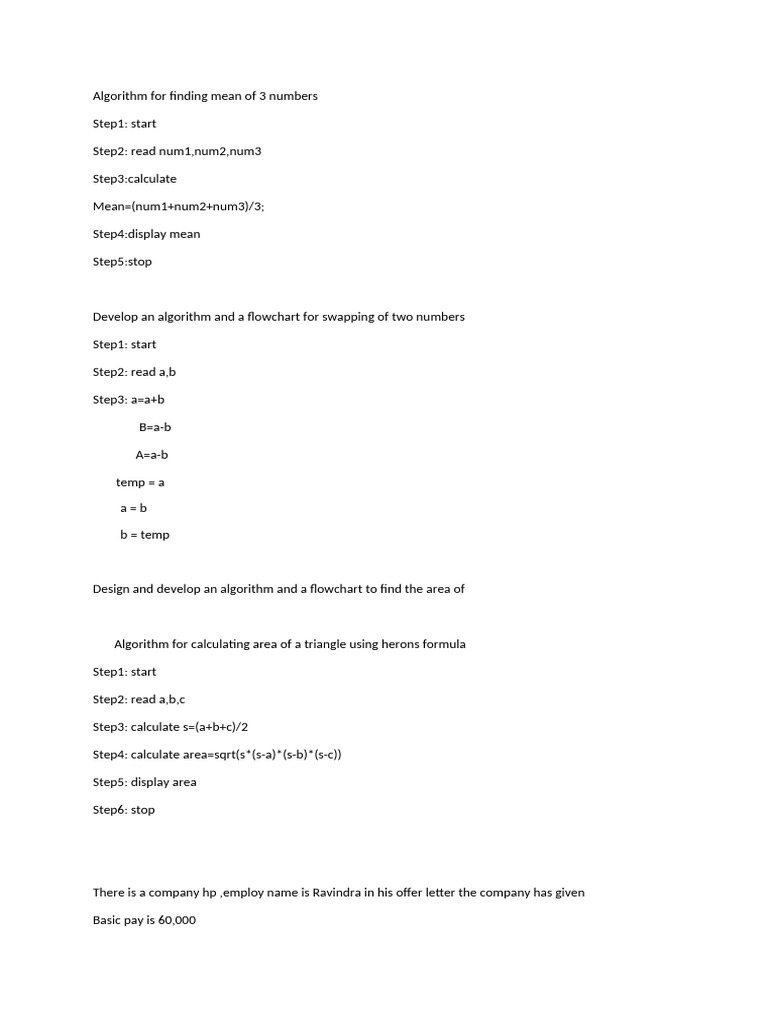 Algorithm For Finding Mean of 3 Numbers | PDF | Mathematics