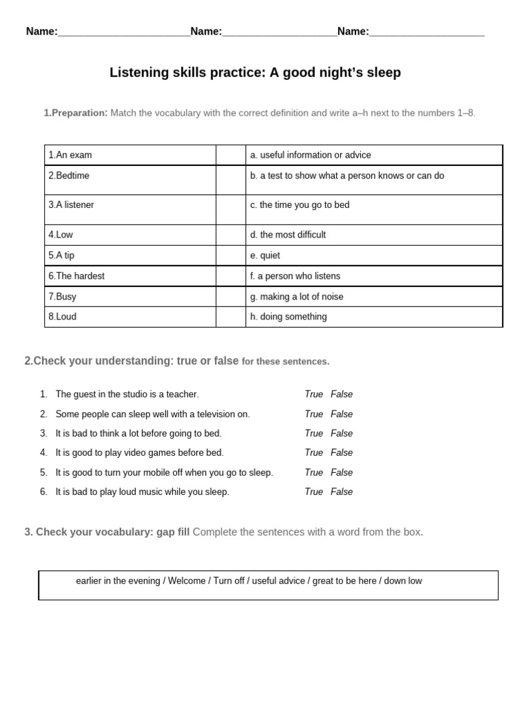 A Good Nights Sleep Exercises | PDF