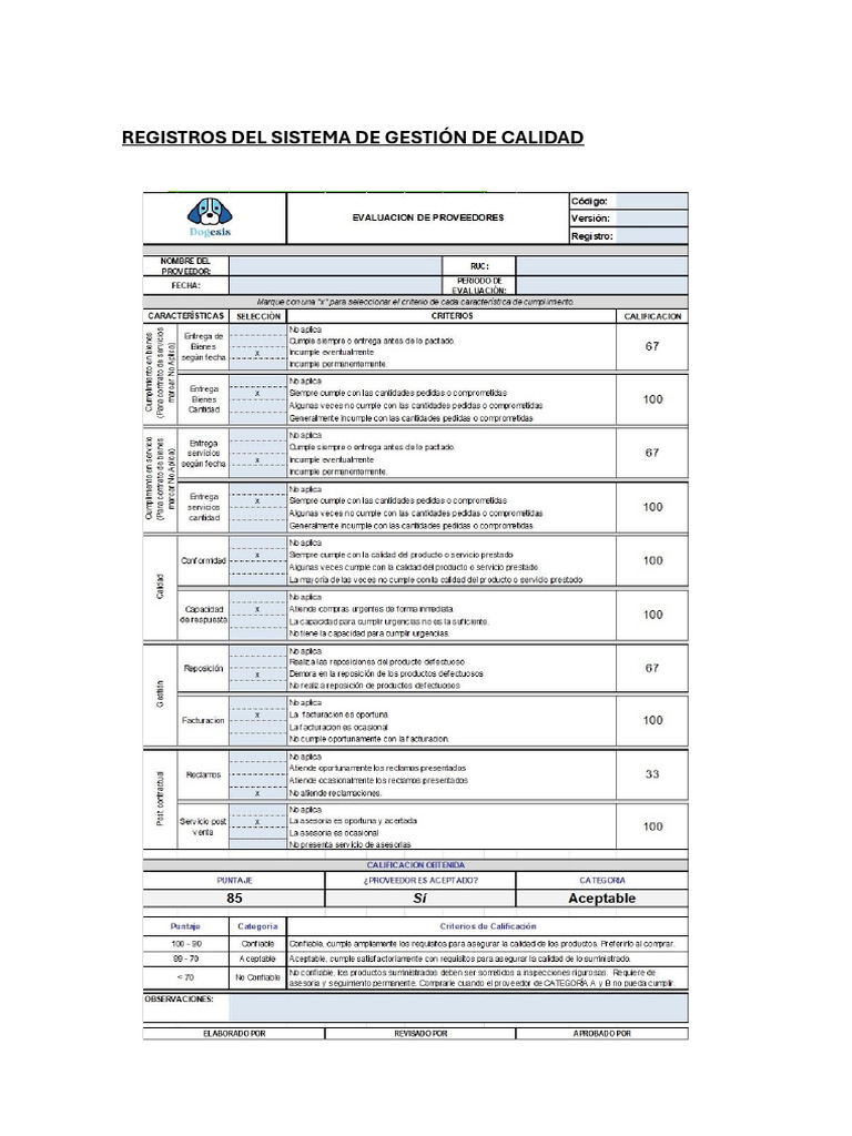 Registros y Formatos Del Sistema de Gestión de Calidad | PDF