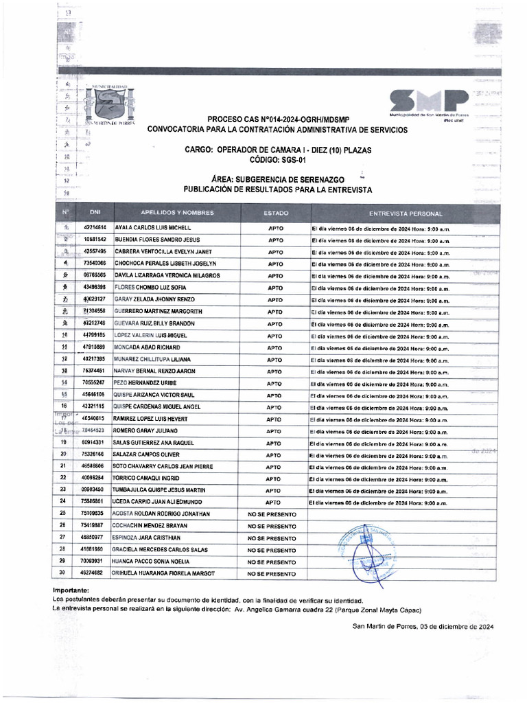 Resultado para La Entrevista Cas N°014-2024 | PDF