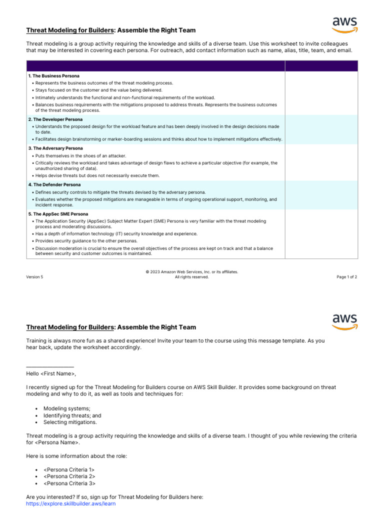 Threat Modeling Personas Worksheet | PDF | Amazon Web Services | Information