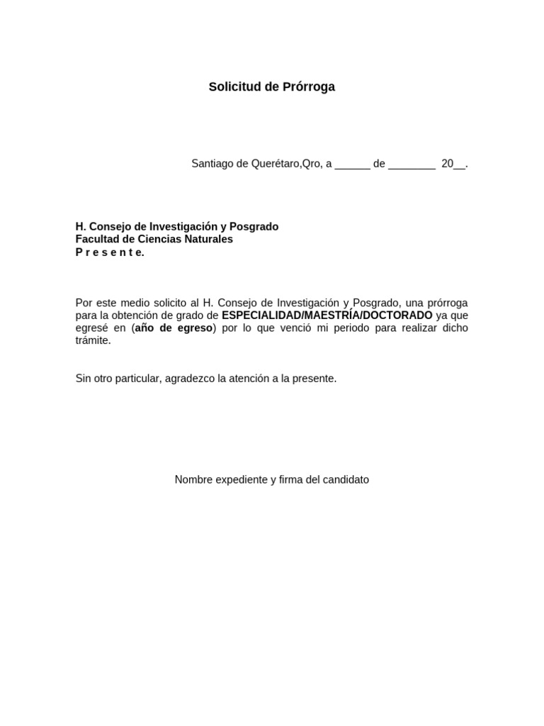 Formato para Solicitud de Prórroga | PDF