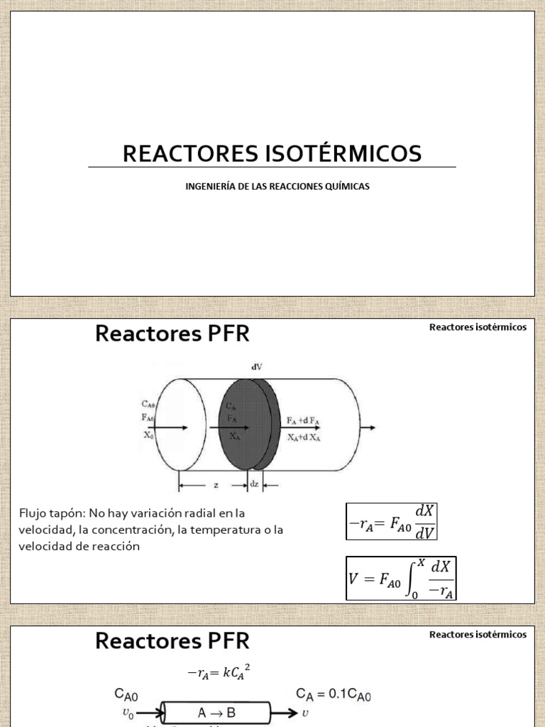 9 Reactores Isotermicos PFR | PDF | Reacciones químicas | Procesos unitarios