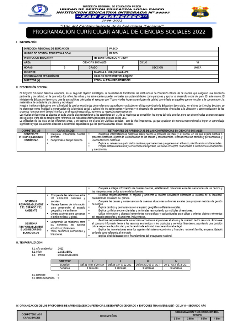 2do Programacion Anual Cs Soc | PDF | Enseñando | Evaluación