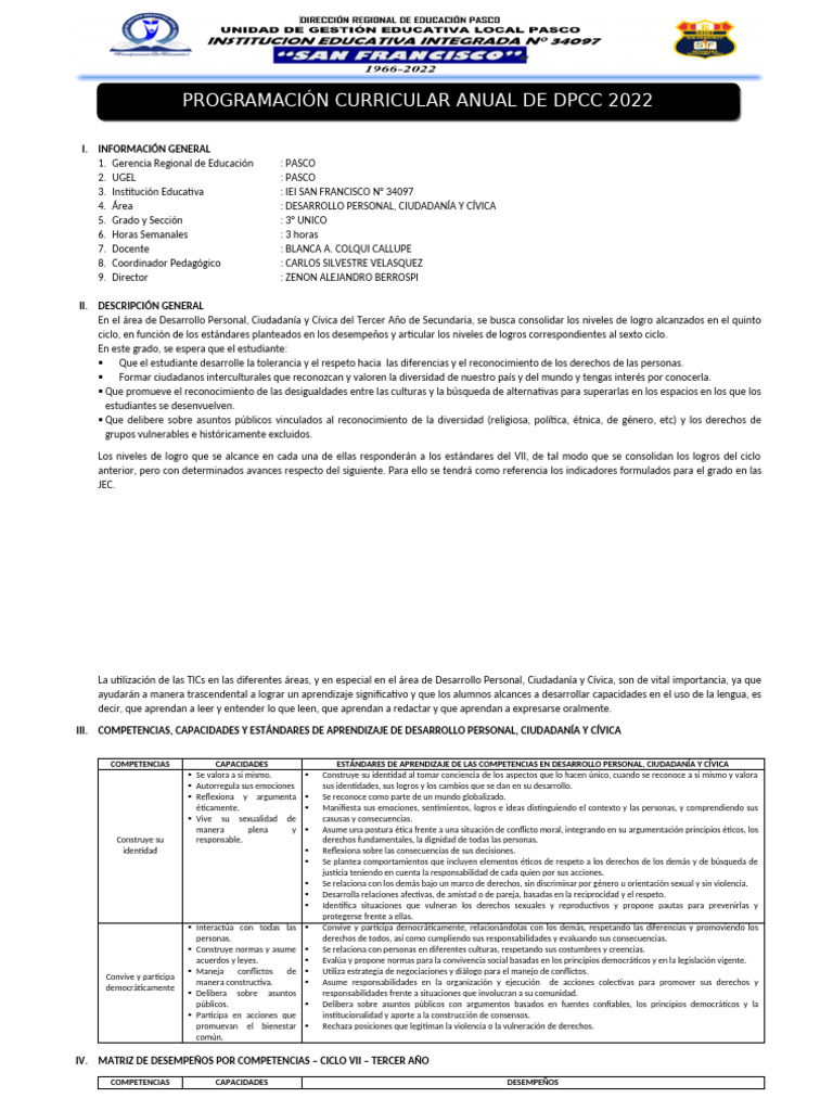 3ro Programacion Anual D.P.C.C. | PDF | Enseñando | Entorno natural