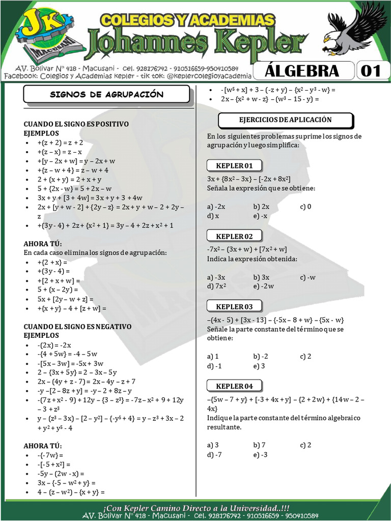 Algebra - 01 - Signos de Agrupacion | PDF