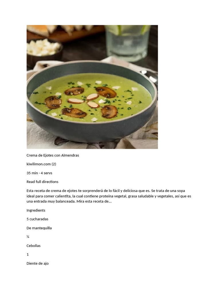 Crema de Ejotes Con Almendras | PDF