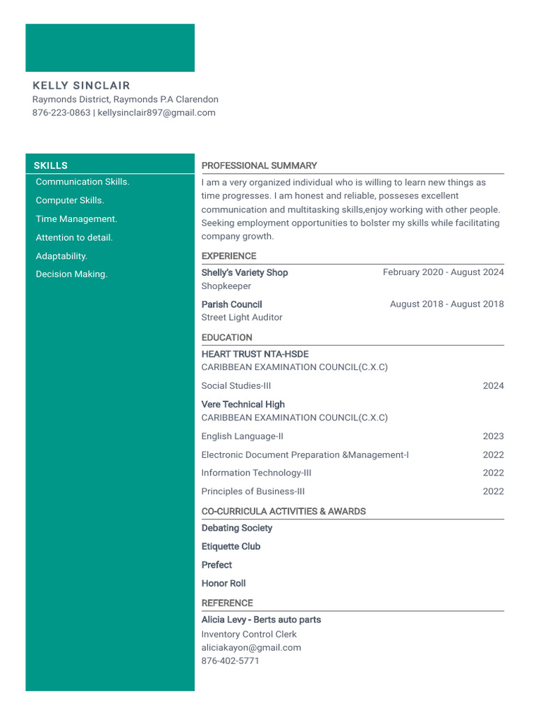 Kelly Sinclair's New Resume | PDF