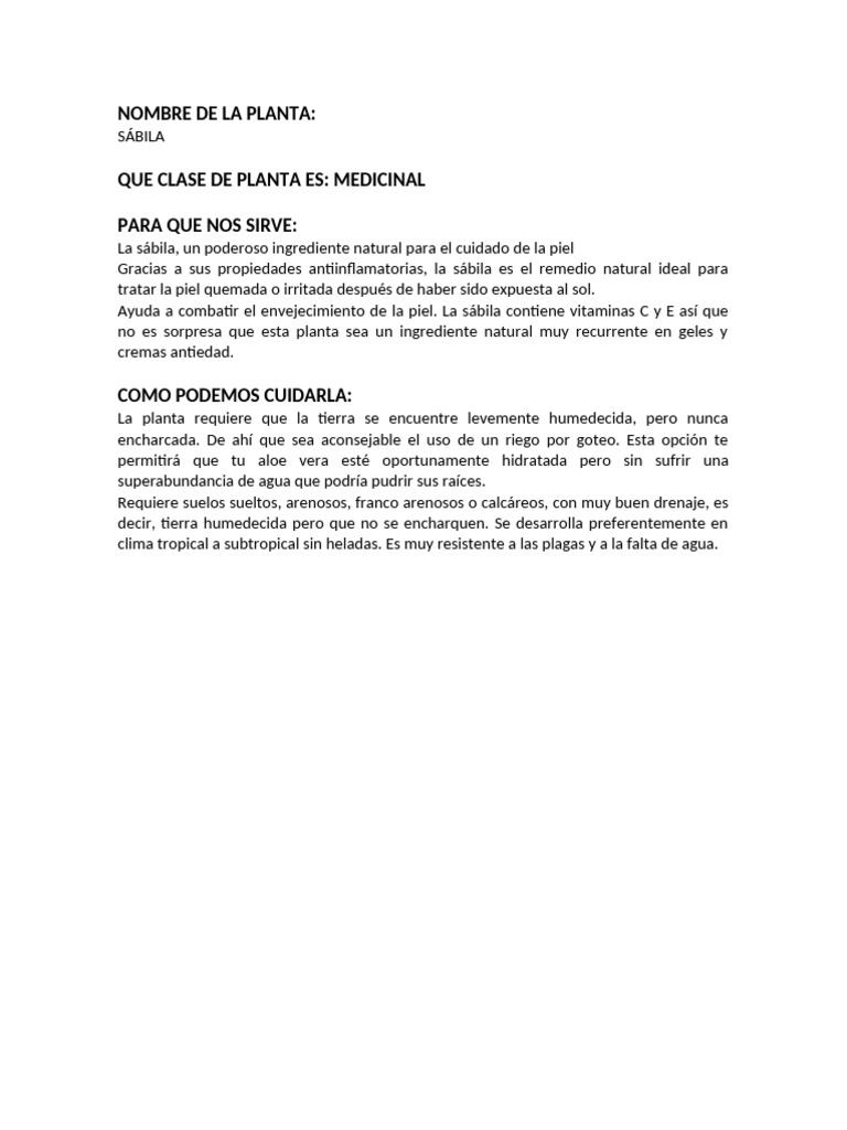 Cuidados de La Sabila y para Que Sirve | PDF
