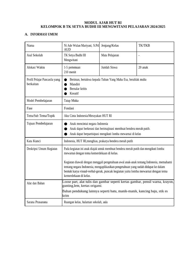 Modul Ajar Hut Ri Minggu Ke 2 | PDF