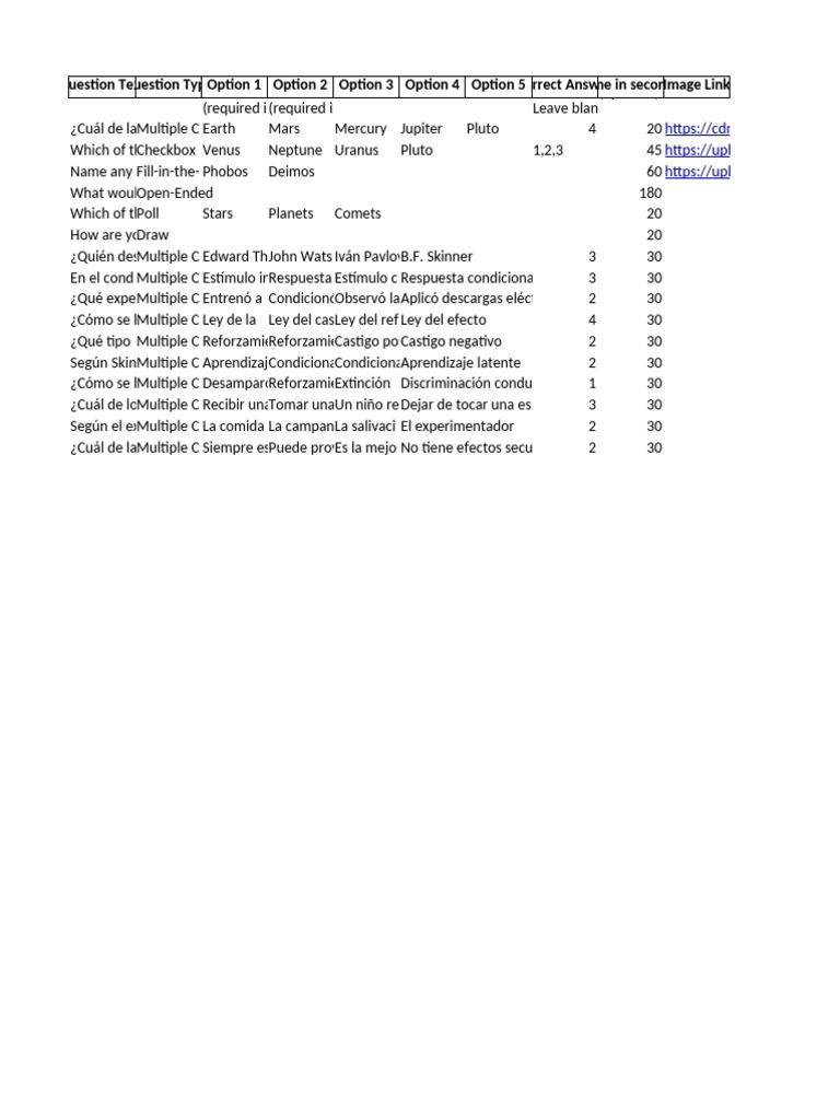 QuizizzSampleSpreadsheetUpdated v3 | PDF