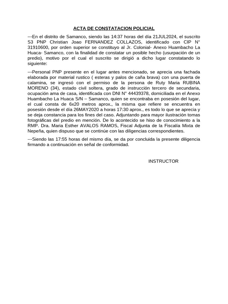 ACTA DE CONSTATACION POLICIAL | PDF