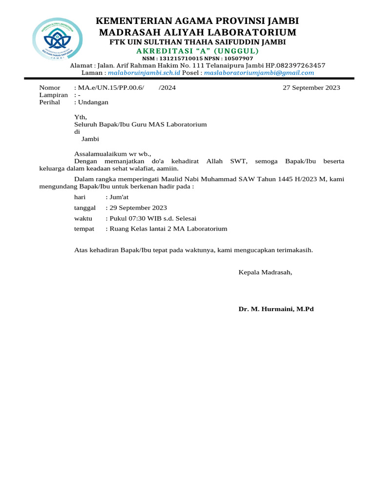 Surat Undangan Guru | PDF