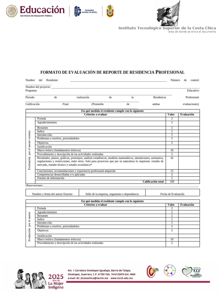 Formato de Evaluacion de Reporte de Residencia Profesional | PDF | Simulación | Evaluación