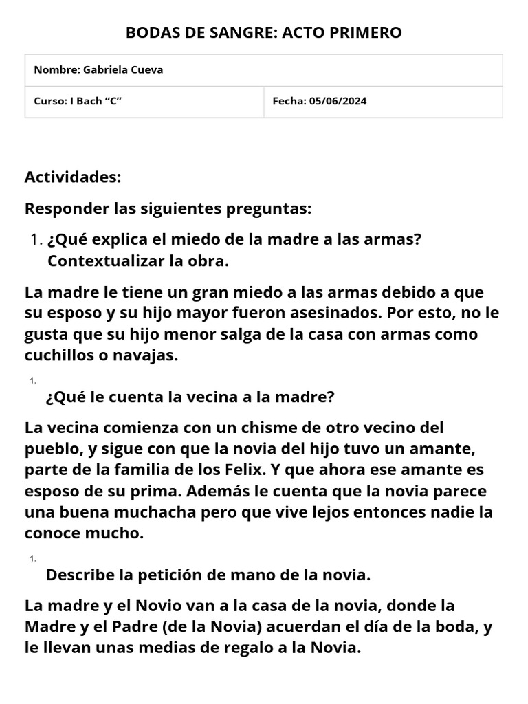 Bodas de Sangre: Acto Primero | PDF