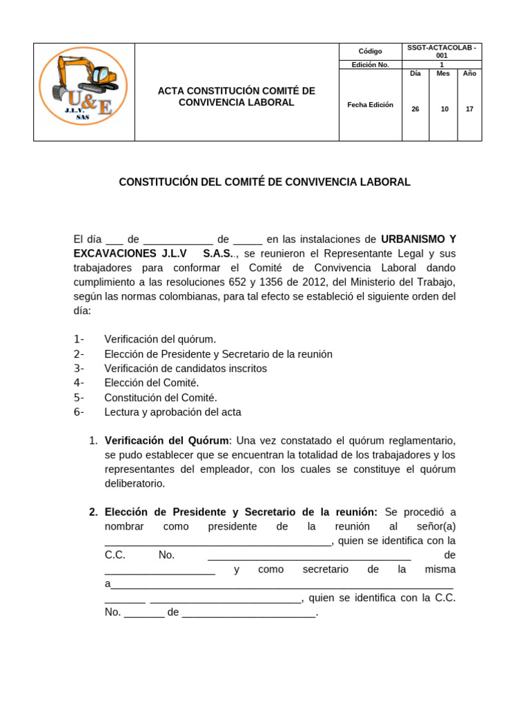 SGSST - Actacolab - Acta de Conformación Comite de Convivencia | PDF | Gobierno