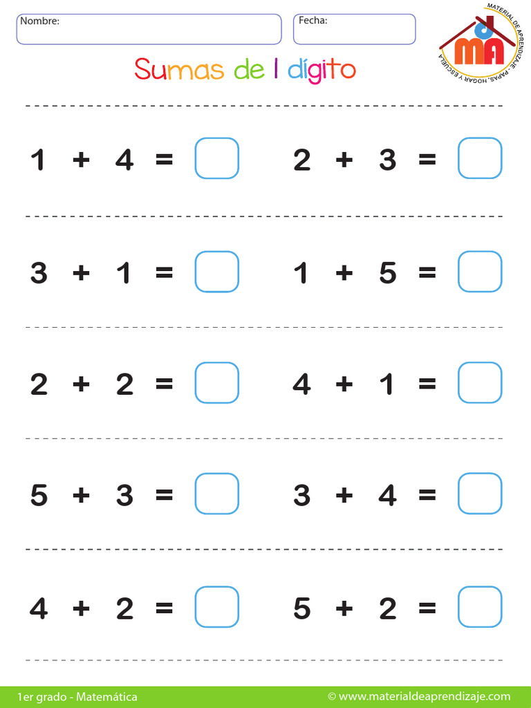 003 Sumas para Primer Grado Avanzado | PDF