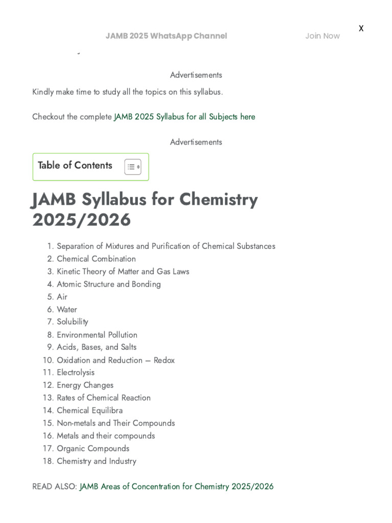 JAMB 2025 Syllabus For All Subjects Here | PDF