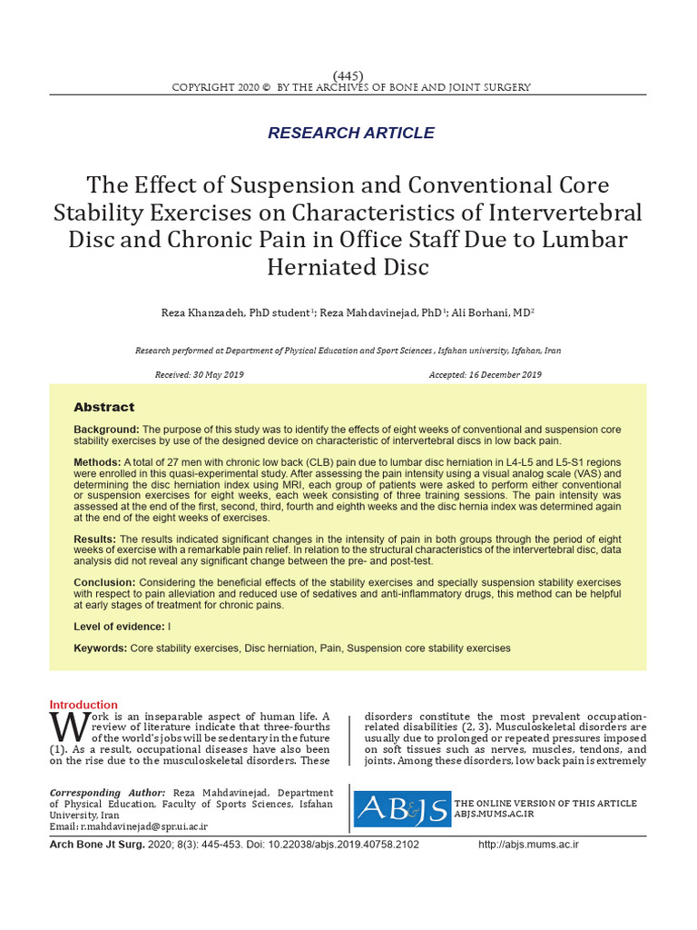 The Effect of Suspension and Conventional Core Stability Exercises On ...