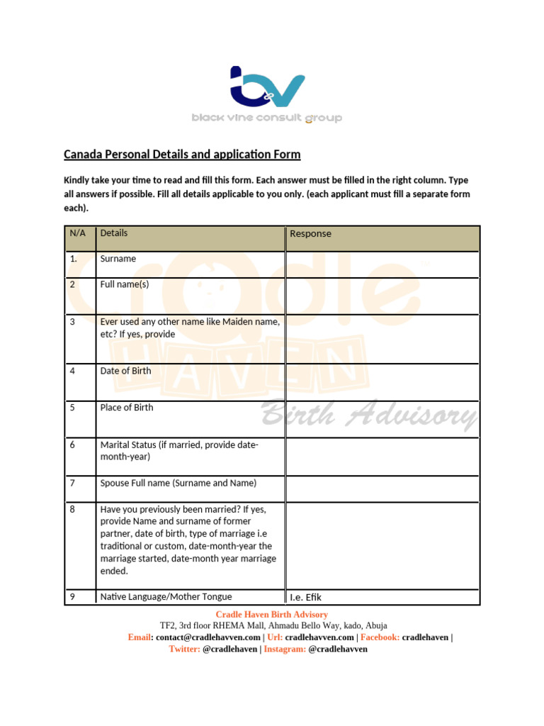 Canada Personal Application Form | PDF | Justice | Crime & Violence