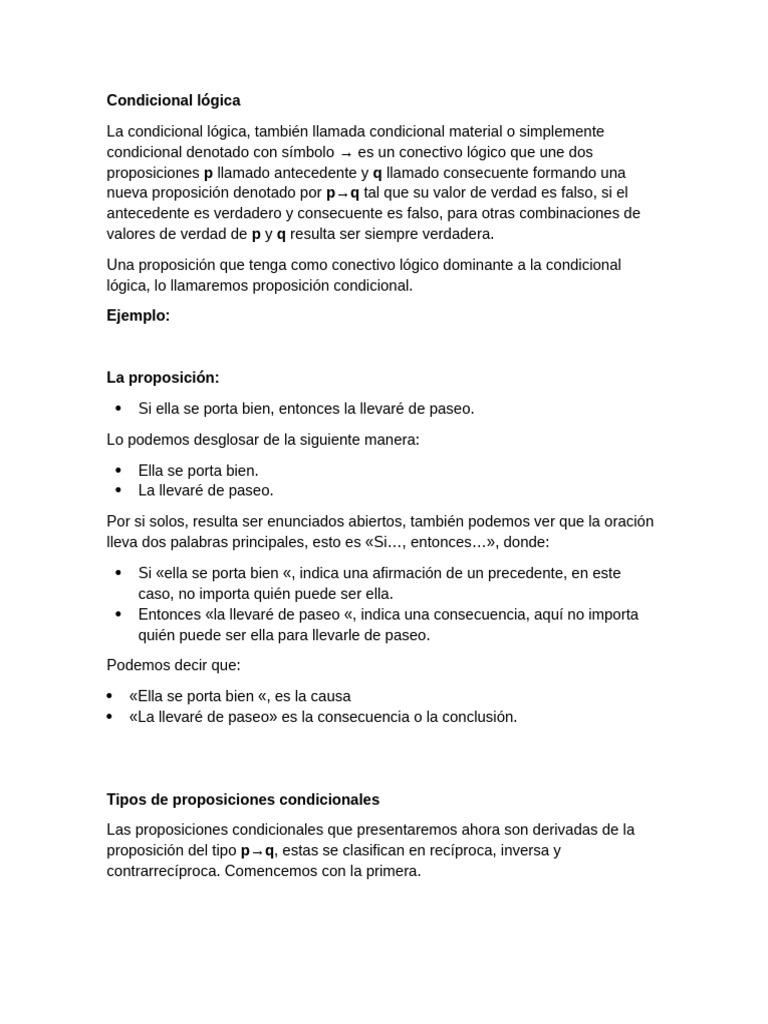 Proposición Lógica Condicional | PDF | Proposición | Lógica matemática