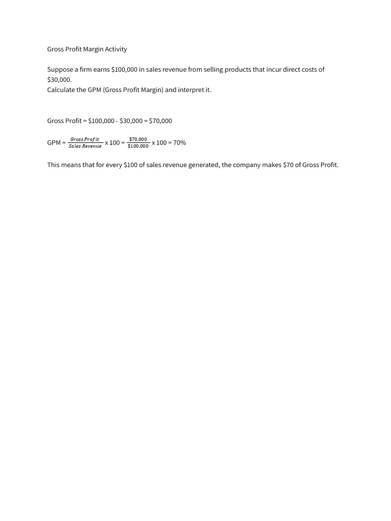 Gross Profit Margin Activity | PDF