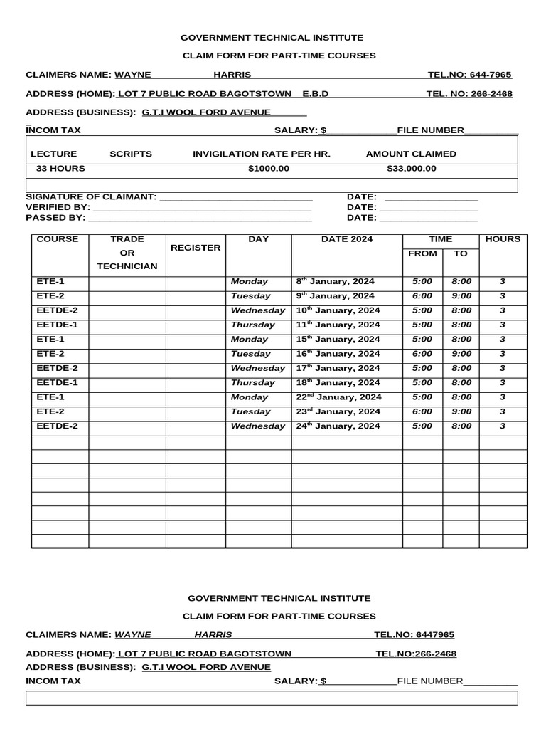 Clam Form 2024 | PDF