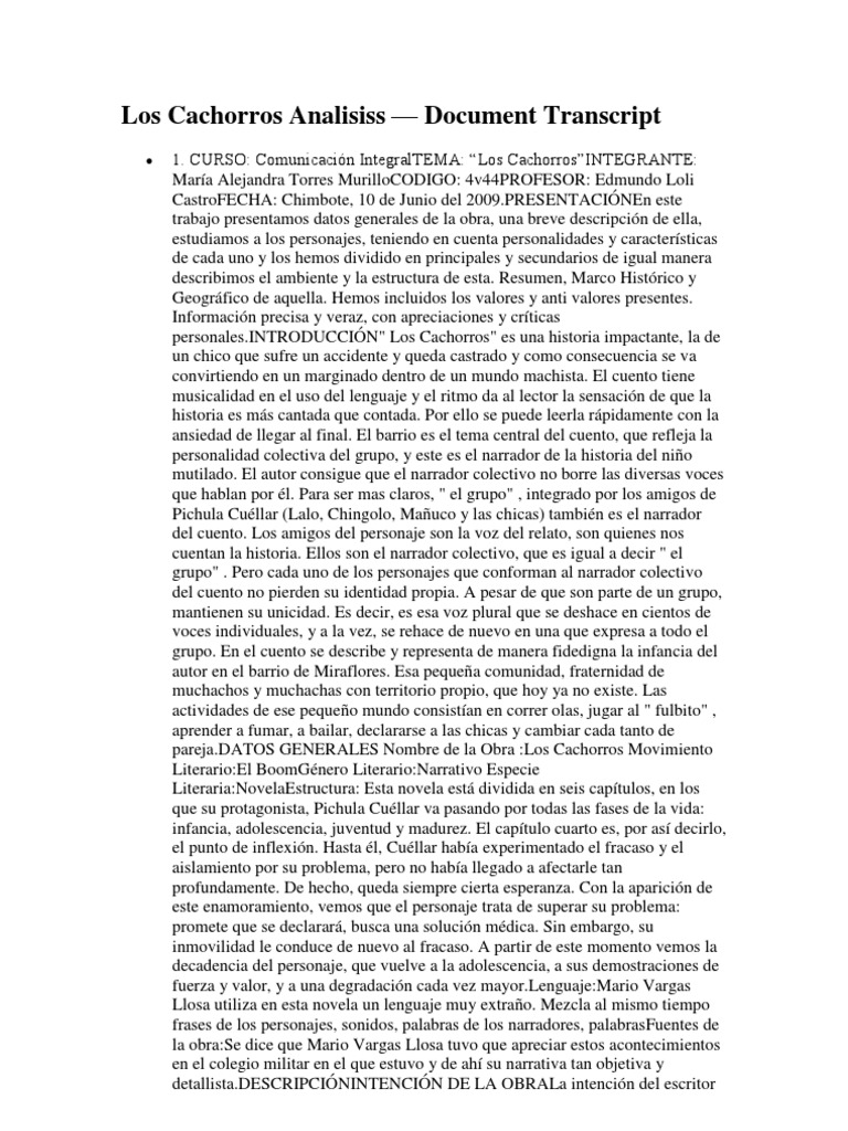 Análisis de "Los Cachorros" | PDF | Narración | Cuentos