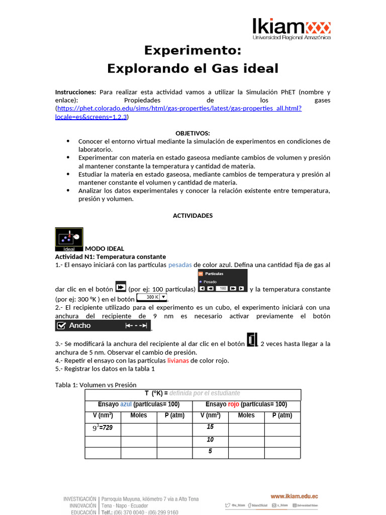 Practica Virtual de Laboratorio QI Gas Ideal | PDF | Gases | Temperatura