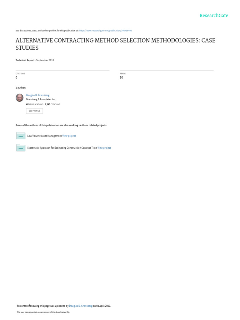 Alternative Contracting Method Selection Methodologies Case Studies ...